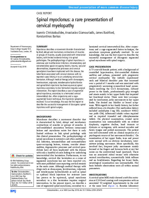 (PDF) Spinal myoclonus: a rare presentation of cervical myelopathy