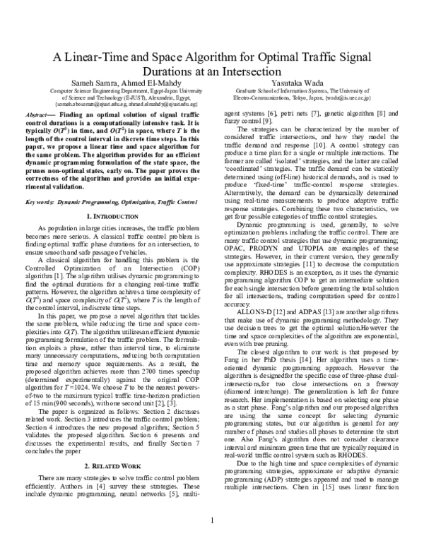 (PDF) A Linear Time and Space Algorithm for Optimal Traffic-Signal Duration at an Intersection