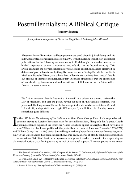 (PDF) Postmillennialism: A Biblical Critique