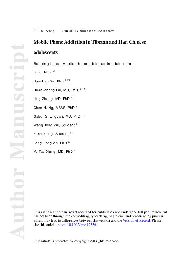 (PDF) Mobile phone addiction in Tibetan and Han Chinese adolescents