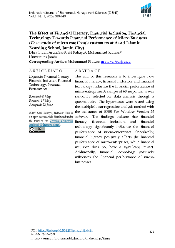 (PDF) The Effect of Financial Literacy, Financial Inclusion, Financial Technology Towards ...