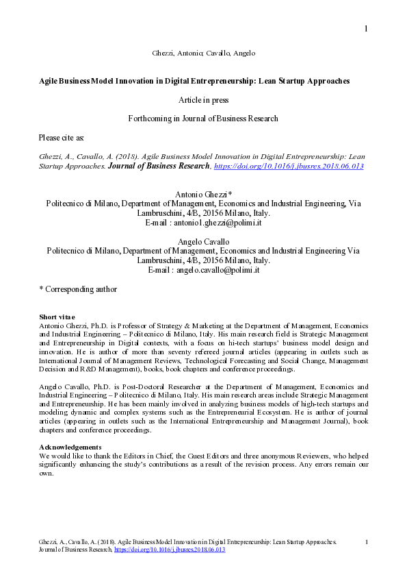 (PDF) Agile Business Model Innovation in Digital Entrepreneurship: Lean ...