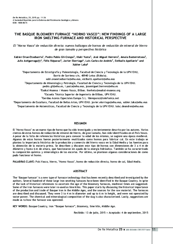 (PDF) The basque bloomery furnace “horno vasco”:: New findings of a ...