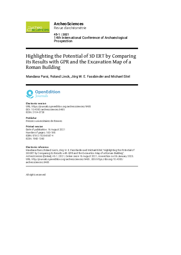 (PDF) Highlighting the Potential of 3D ERT by Comparing its Results with GPR and the Excavation ...