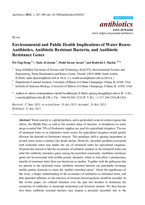 (PDF) Environmental and Public Health Implications of Water Reuse ...