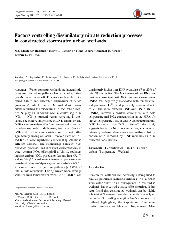 (PDF) Factors controlling dissimilatory nitrate reduction processes in ...
