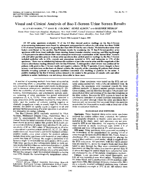 (PDF) Visual and clinical analysis of Bac-T-Screen urine screen results