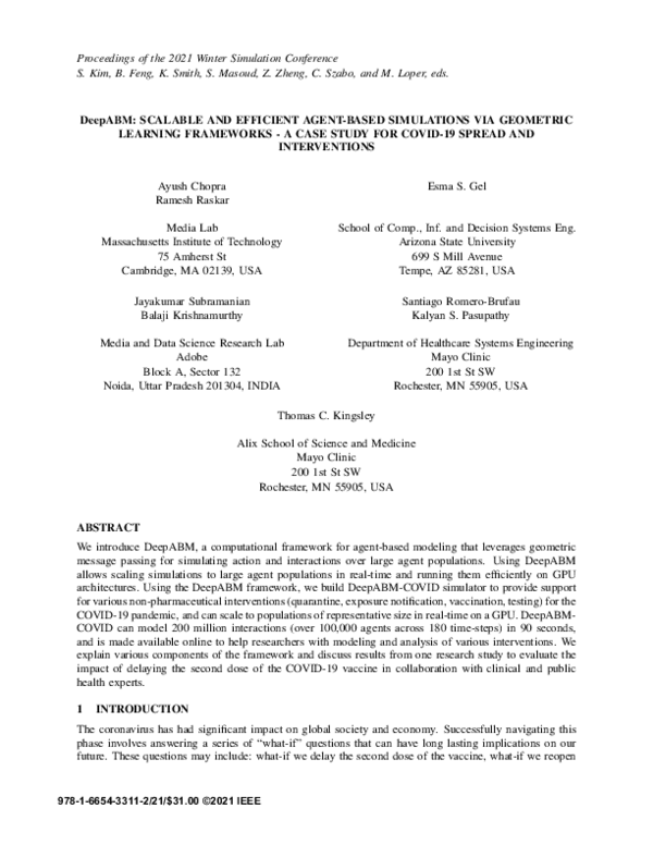 (PDF) DeepABM: Scalable and Efficient Agent-Based Simulations Via Geometric Learning Frameworks ...