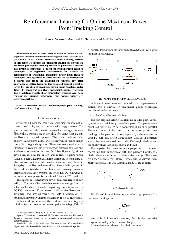 (PDF) Reinforcement Learning for Online Maximum Power Point Tracking Control