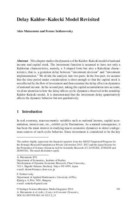 (PDF) Delay Kaldor–Kalecki Model Revisited