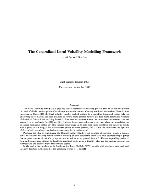 (PDF) The Generalized Local Volatility Modelling Framework