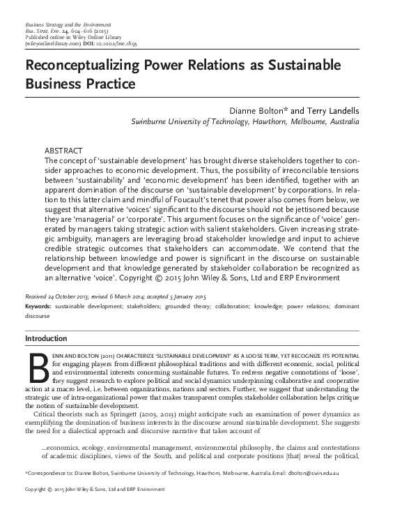 (PDF) Reconceptualizing Power Relations as Sustainable Business Practice