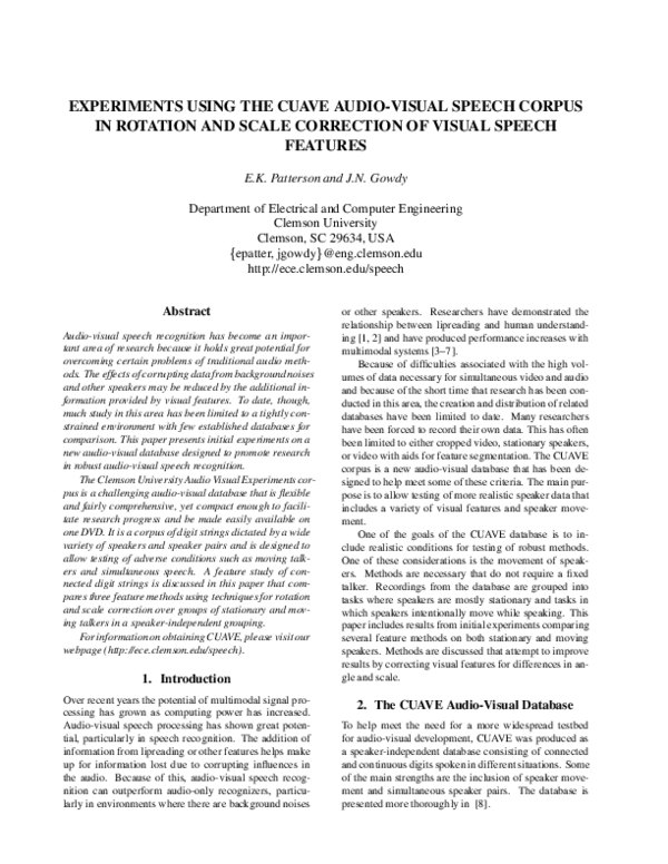 (PDF) Experiments Using the Cuave Audio-Visual Speech Corpus in Rotation and Scale Correction of ...