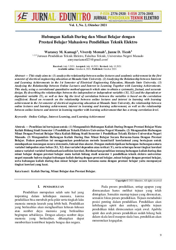 (PDF) Hubungan Kuliah Daring dan Minat Belajar dengan Prestasi Belajar ...