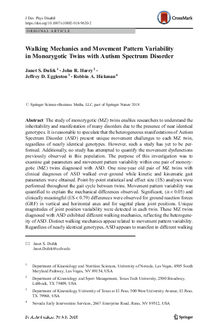 (PDF) Walking Mechanics and Movement Pattern Variability in Monozygotic ...