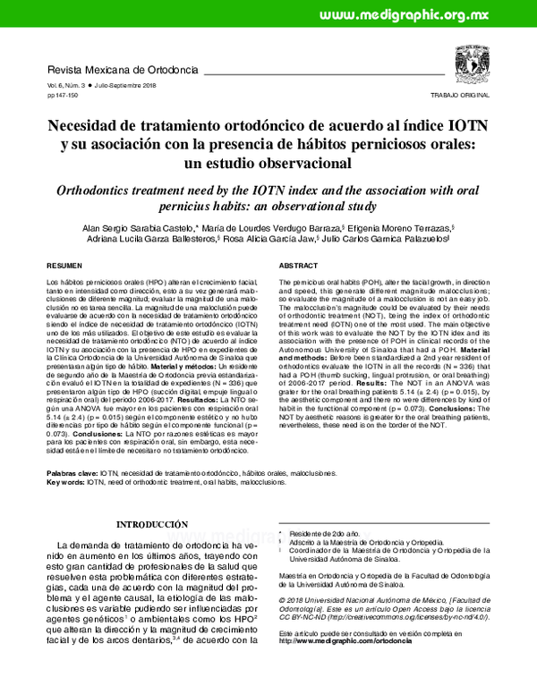 (PDF) Necesidad de tratamiento ortodóncico de acuerdo al índice IOTN y su asociación con la ...