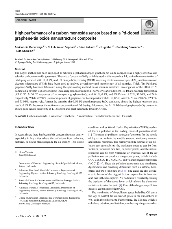 (PDF) High performance of a carbon monoxide sensor based on a Pd-doped graphene-tin oxide ...