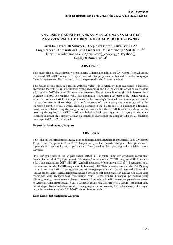 (PDF) Analisis Kondisi Keuangan Menggunakan Metode Zavgren Pada CV Gren ...
