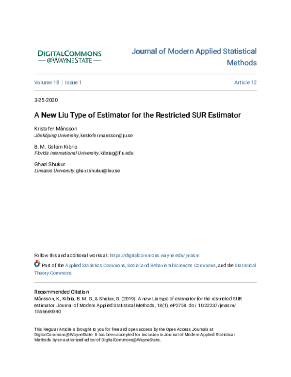 (PDF) A New Liu Type of Estimator for the Restricted SUR Estimator