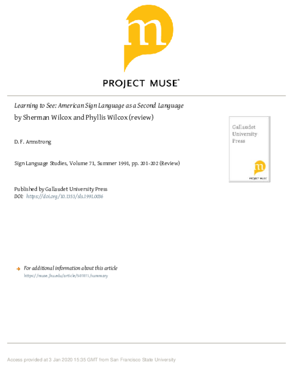 (PDF) Learning To See: American Sign Language as a Second Language