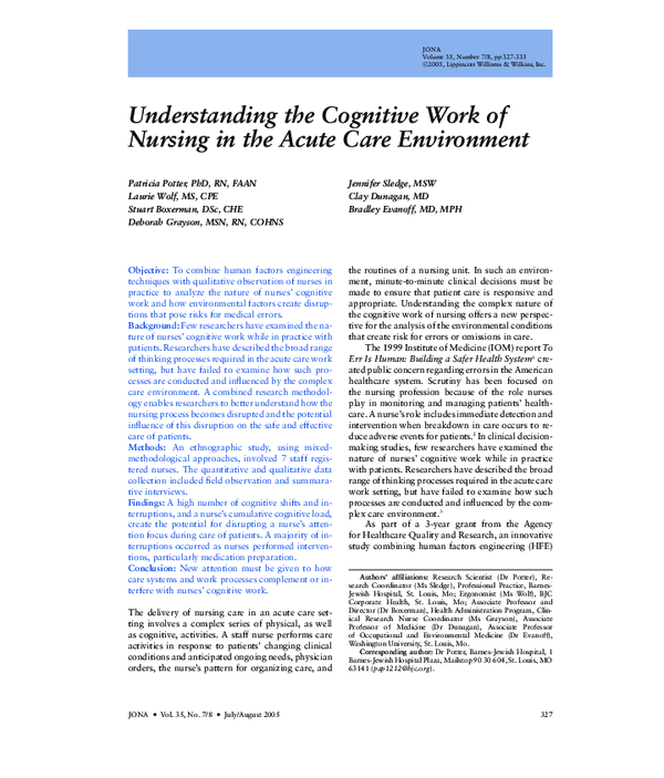 (PDF) Understanding the Cognitive Work of Nursing in the Acute Care ...