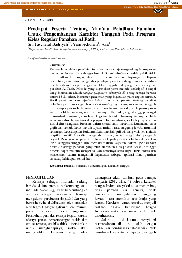 (PDF) Pendapat Peserta Tentang Manfaat Pelatihan Panahan Untuk Pengembangan Karakter Tangguh ...