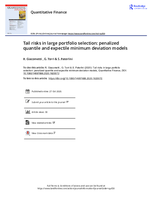 Pdf Tail Risks In Large Portfolio Selection Penalized Quantile And