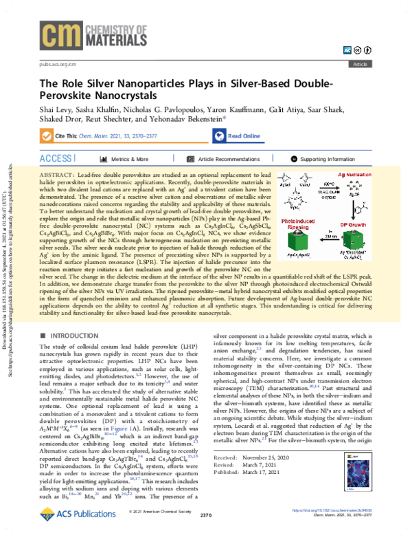 (PDF) The Role Silver Nanoparticles Plays in Silver-Based Double-Perovskite Nanocrystals