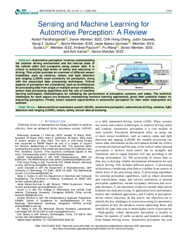 (PDF) Sensing and Machine Learning for Automotive Perception: A Review