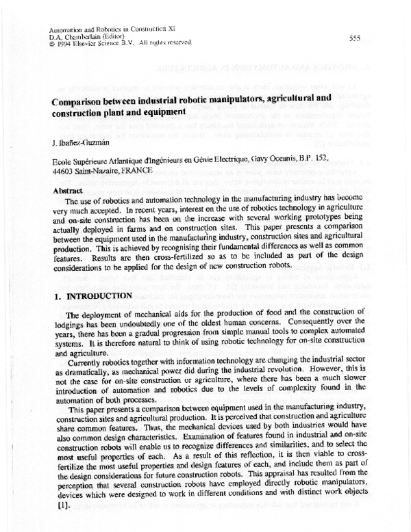 (PDF) Comparison between industrial robotic manipulators, agricultural and construction plant ...