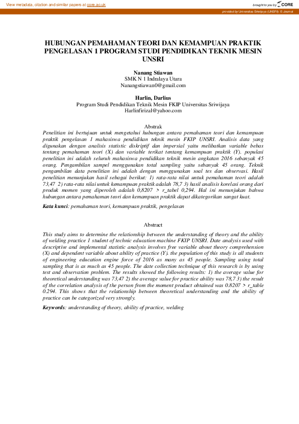 (PDF) Hubungan Pemahaman Teori Dan Kemampuan Praktik Pengelasan 1 Program Studi Pendidikan ...