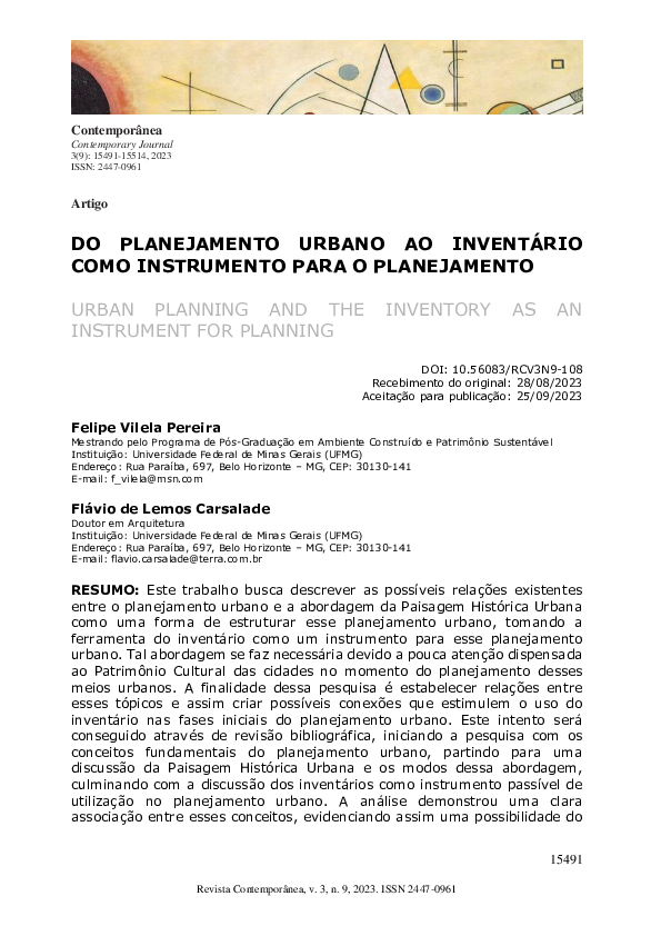 (PDF) Do Planejamento Urbano Ao Inventário Como Instrumento Para O ...