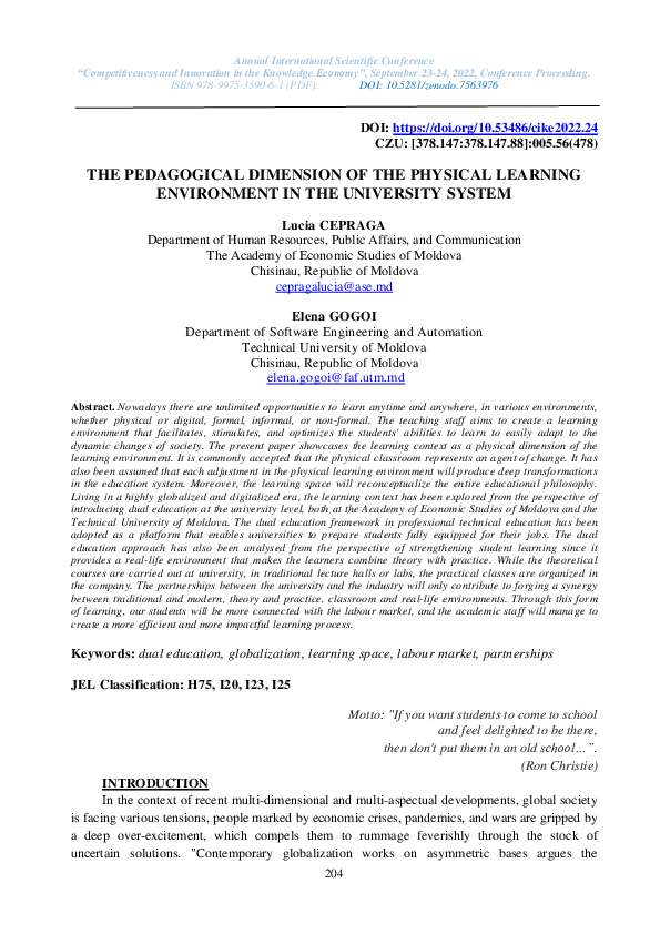 (PDF) The pedagogical dimension of the physical learning environment in ...