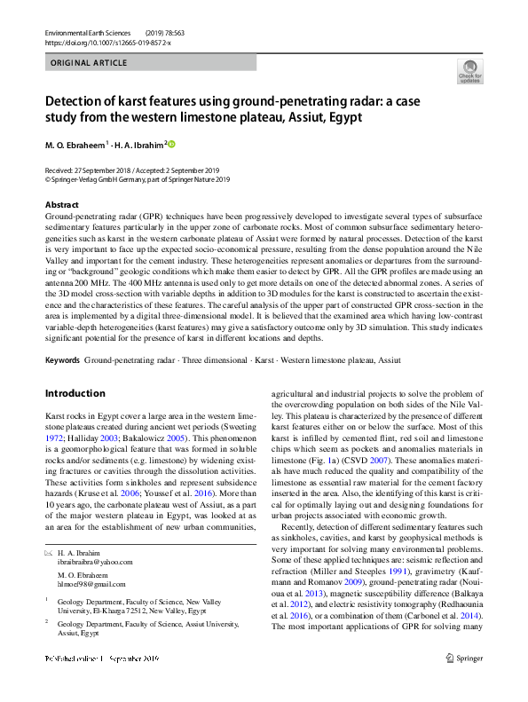 (PDF) Detection of karst features using ground-penetrating radar: a case study from the western ...