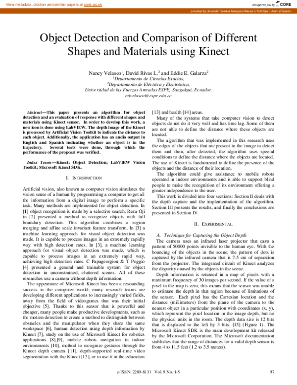(PDF) Object Detection and Comparison of Different Shapes and Materials using Kinect | Eddie ...