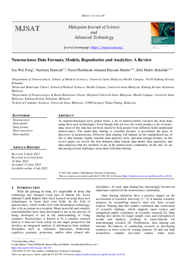 (PDF) Neuroscience Data Formats, Models, Repositories and Analytics: A Review