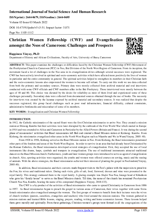 (PDF) Christian Women Fellowship (CWF) and Evangelisation amongst the ...
