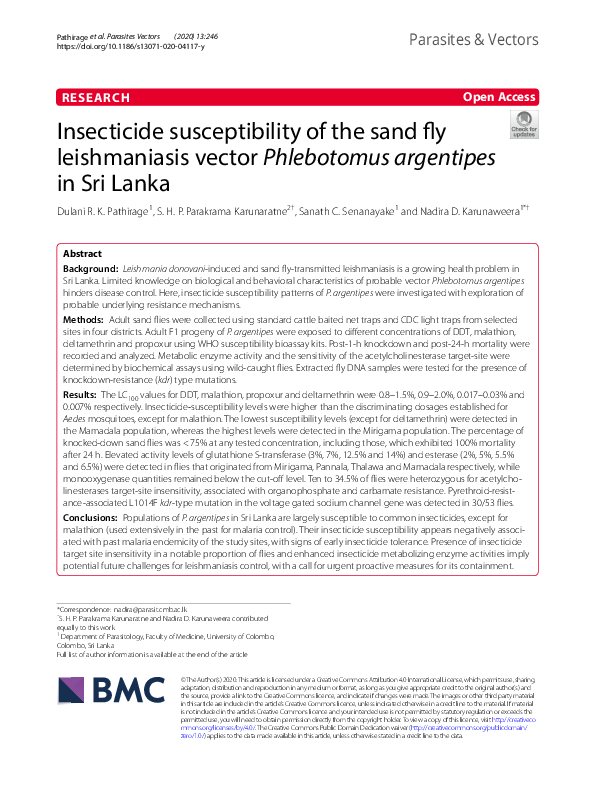 Pdf Insecticide Susceptibility Of The Sand Fly Leishmaniasis Vector Phlebotomus Argentipes In