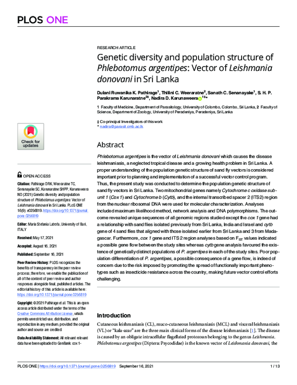 (PDF) Genetic diversity and population structure of Phlebotomus ...