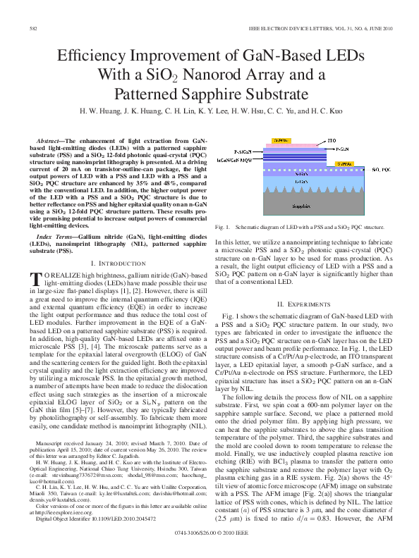 Pdf Efficiency Improvement Of Gan Based Leds With A Hbox Sio 2 Nanorod Array And A