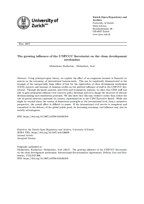 (PDF) The growing influence of the UNFCCC Secretariat on the clean ...