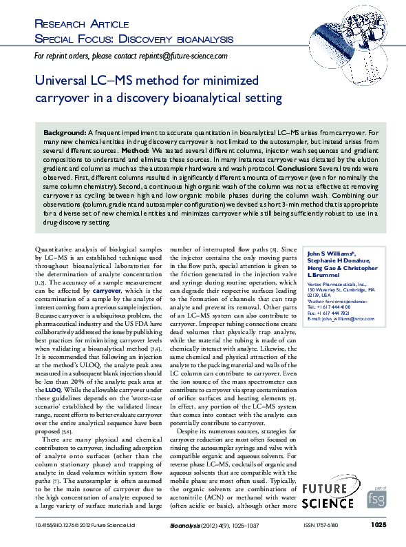 (PDF) Universal LC–MS method for minimized carryover in a discovery ...