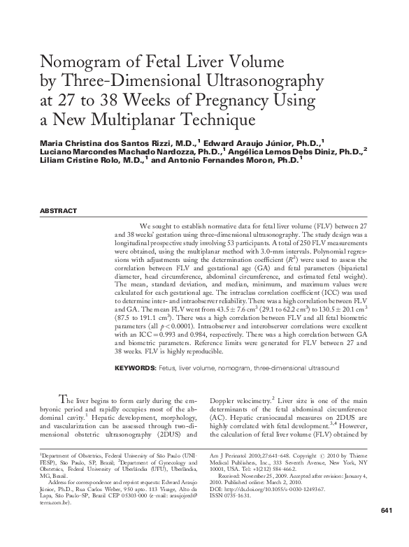 (PDF) Nomogram of Fetal Liver Volume by Three-Dimensional ...