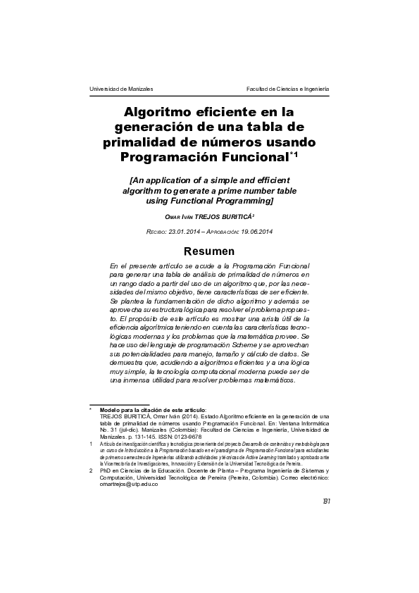 (PDF) Algoritmo eficiente en la generación de una tabla de primalidad ...