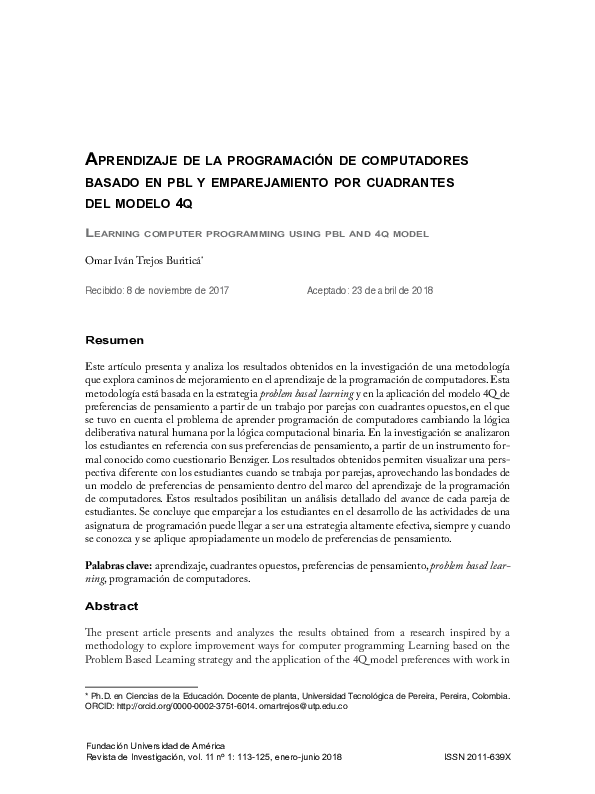 (PDF) Aprendizaje de la programación de computadores basado en PBL y emparejamiento por ...