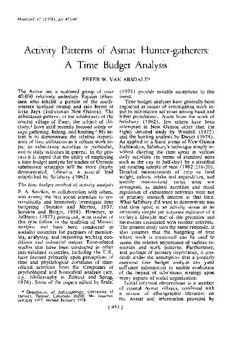 (PDF) Activity Patterns of Asmat Hunter-gatherers: A Time Budget Analysis