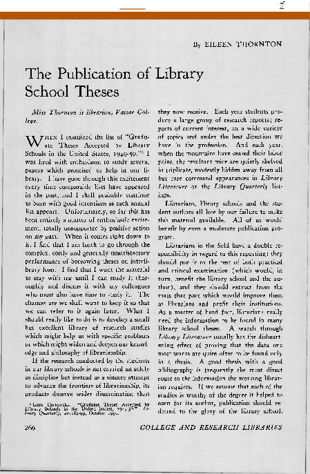 The Publication of Library School Theses