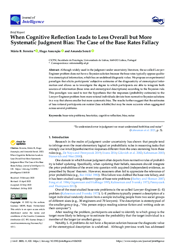 (PDF) When Cognitive Reflection Leads to Less Overall but More ...