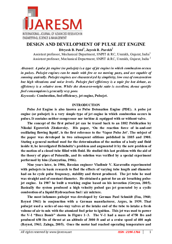 (PDF) Design and Development of Pulse Jet Engine