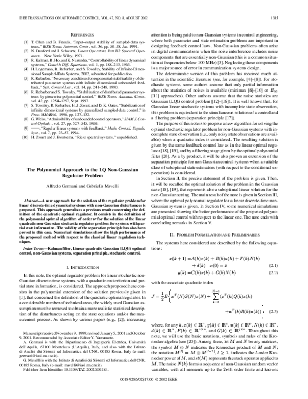 (PDF) The polynomial approach to the LQ non-Gaussian regulator problem